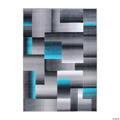 Emma + Oliver Olefin Accent Rug - Modern Cubist Pattern - Black and ...