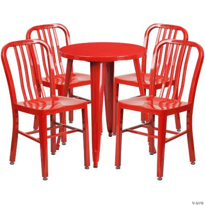 Emma + Oliver Commercial Grade 24" Round Red Metal Table Set-4 Vertical ...