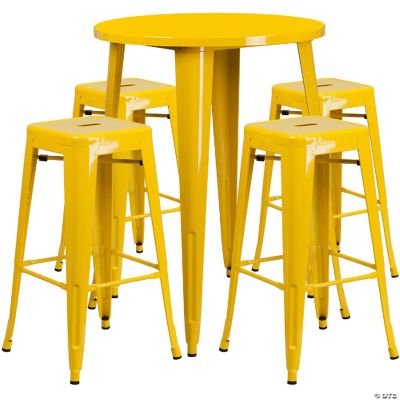 Emma + Oliver Commercial 30" Round Yellow Metal Bar Table Set-4 Square ...