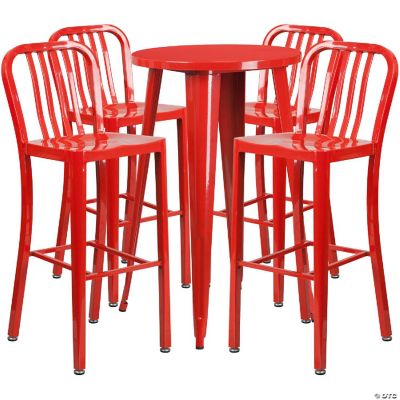Emma + Oliver Commercial Grade 24" Round Red Metal Bar Table Set-4 ...