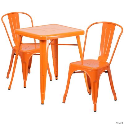 Emma + Oliver Commercial 23.75" Square Orange Metal Indoor-Outdoor ...