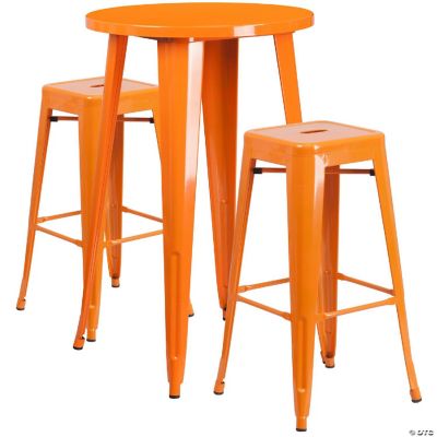 Emma + Oliver Commercial 24" Round Orange Metal Bar Table Set-2 Square ...