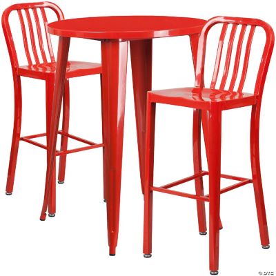 Emma + Oliver Commercial Grade 30" Round Red Metal Bar Table Set-2 ...
