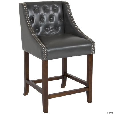 Emma + Oliver 24"H Tufted Walnut Counter Height Stool in Dark Gray ...