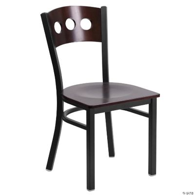 Emma + Oliver Black 3 Circle Back Metal Dining Chair - Walnut Wood Back ...