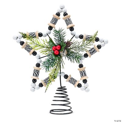 Ornativity Rattan Star Tree Topper Tree Topper with Holly Mistletoe and ...