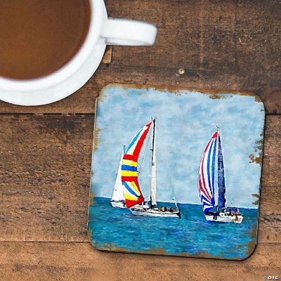 Designocracy Sailboats Coastal Wooden Cork Coasters Gift Set of 4 by ...