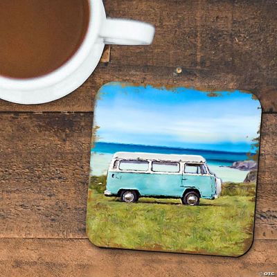 Designocracy Van Coastal Wooden Cork Coasters Gift Set of 4 by Nature ...