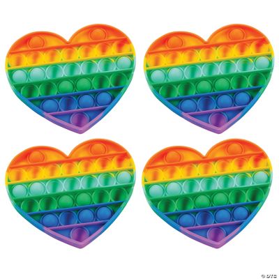 4 3/4" Bulk Rainbow Heart Lotsa Pops Pop Fidget Toys - 24 Pc.