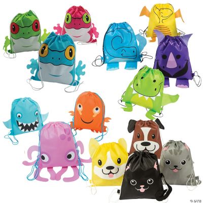 12" x 15" Bulk 48 Pc. Animal Drawstring Bag Kit Assortment - Discontinued