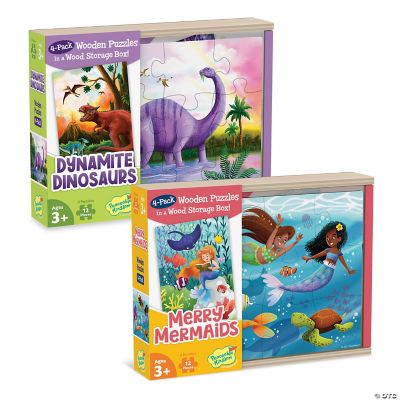 Dynamite Dinosaurs & Merry Mermaids Wooden Puzzles Set of 2