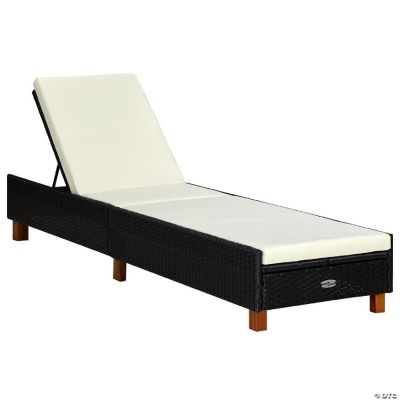 vidaXL Sun Lounger Bed with Cushion Poly Rattan Black | Oriental Trading