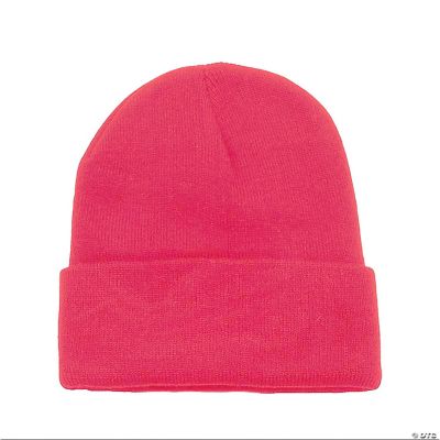 6 Pack Plain Long Cuffed Beanie for Mens and Womens Skulls (Hot Pink)