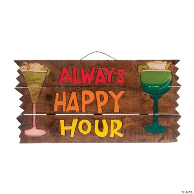 RAM Outdoor Decor Hand Painted Wooden Always Happy Hour Wall Hanging Sign
