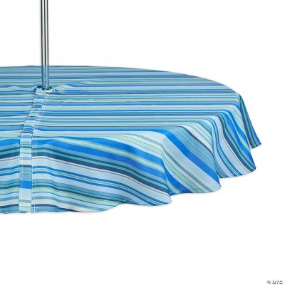 Blue Ocean Stripe Print Outdoor Tablecloth With Zipper, 60 Round ...