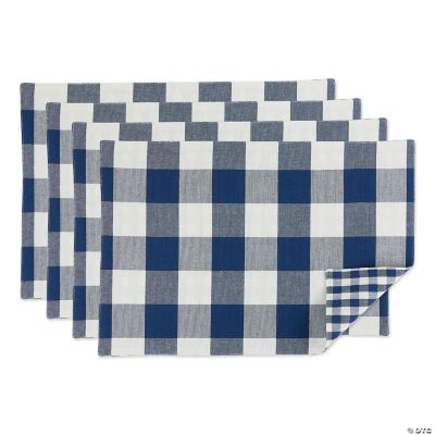 Navy/Off White Reversible Gingham/Buffalo Check Placemat Set | Oriental ...