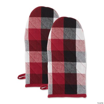 Cardinal Red Tri Color Check Oven Mitt (Set Of 2)