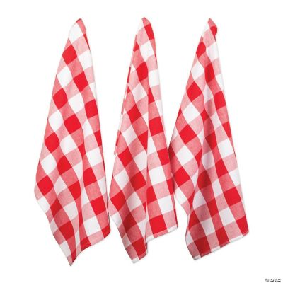 Red & White Buffalo Check Dishtowel (Set Of 3) | Oriental Trading