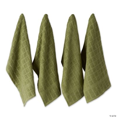 Solid Antique Green Windowpane Terry Dishtowel 4 Piece