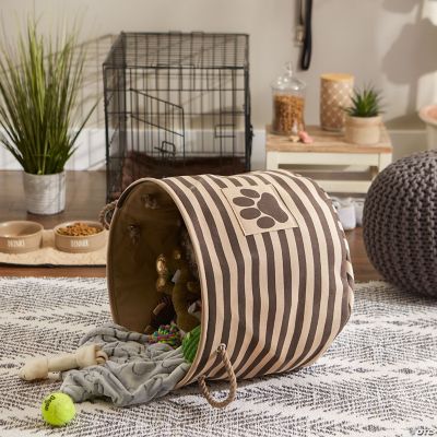 Polyester Pet Bin Stripe With Paw Patch Brown Round Large 15X18X18 ...