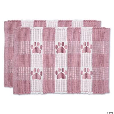 Bone Dry Rose & White Printed Paw Pet Feeding Mat (Set Of 2)