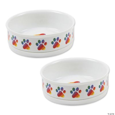Pet Bowl Rainbow Paw, Medium 6Dx2H (Set Of 2)