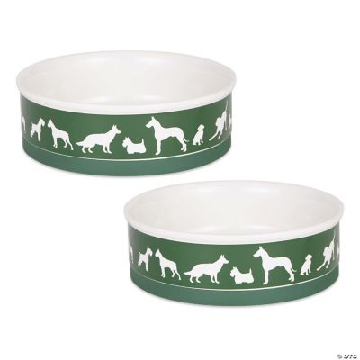 Pet Bowl Dog Show Hunter Green Large 7.5Dx2.4H (Set Of 2)