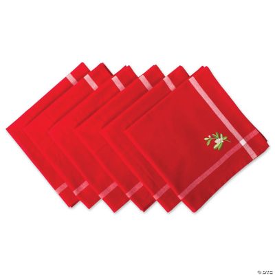 Red Embroidered Mistletoe Corner With Border Napkin (Set Of 6)