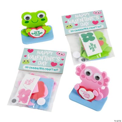 3" x 3 1/4" 3D Frog & Axolotl Craft Kit Valentine Exchanges for 12