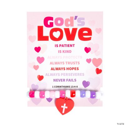 7" Charm Bracelet Valentine Exchanges with God's Love Card for 12