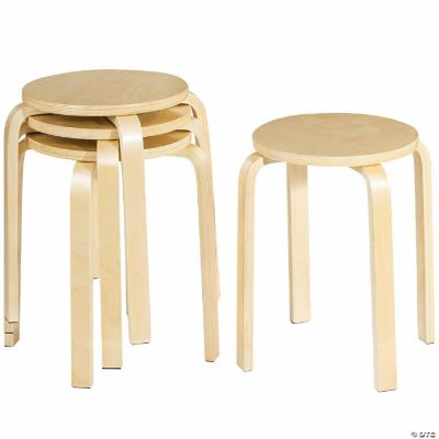 Set of 4 18" Stacking Stool Round Dining Chair Backless Wood Home Decor