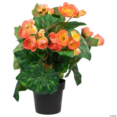 Northlight 11" coral pink potted silk begonia spring artificial floral ...
