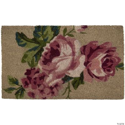 Northlight natural coir pink and green floral spring doormat 18" x 30"