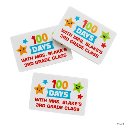 2 1/4" x 1 1/2" Personalized 100th Day of School Rubber Erasers - 24 Pc ...