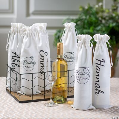 3 3/4" x 13" Personalized Bridal Party Wine Drawstring Bags - 6 Pc ...