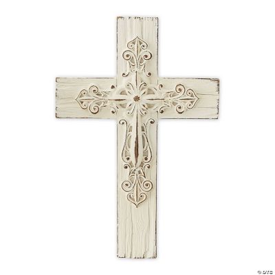 Ornate Whitewashed Cross 9X0.5X13.5"