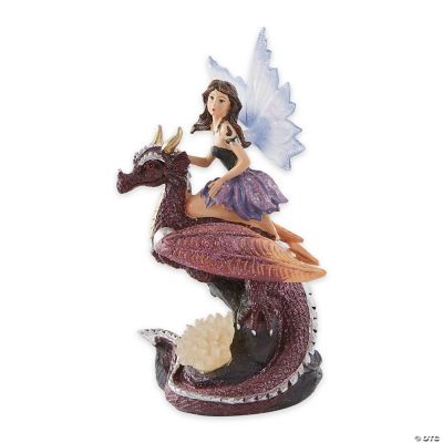 Fairy Riding Dragon Figurine With Light-Up Crystals 4.5X4X7.5"
