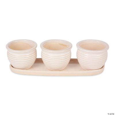 Cream Round Ceramic Small Planter (Set Of 3)