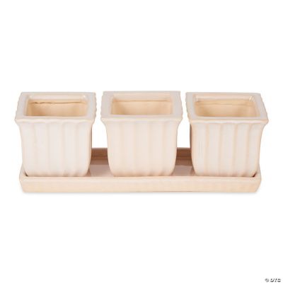 White Square Ceramic Small Planter (Set Of 3)