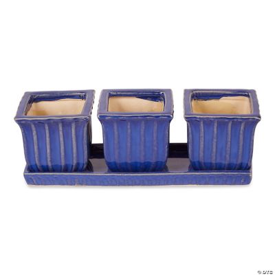 Blue Square Ceramic Small Planter (Set Of 3) | Oriental Trading