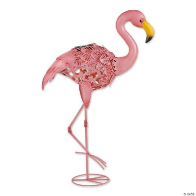 Leaning Solar Flamingo Statue 18.5X7X27"