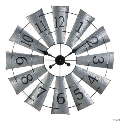 Galvanized Windmill Wall Clock 33X2X33"