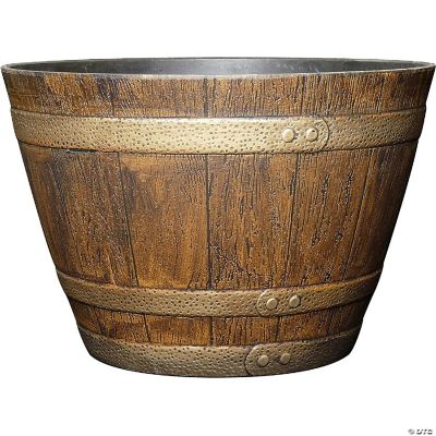 Classic Home and Garden Whiskey Resin Flower Pot Barrel Planter, Oak ...