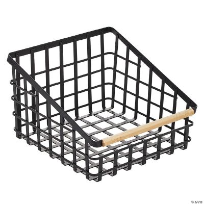 mDesign Large Slanted Kitchen Basket, Wood Handle, 4 Pack, Matte Black ...