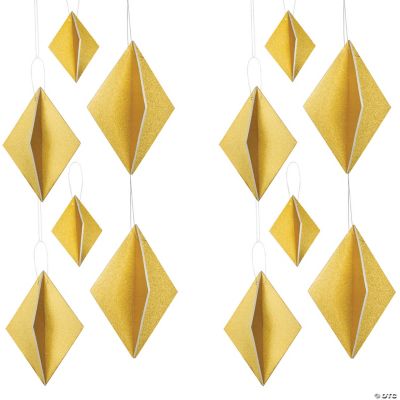 Bulk 12 Pc. Gold Glitter Diamond Hanging Decorations | Oriental Trading