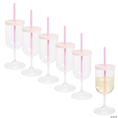 8 oz. Bulk 48 Ct. Portable Plastic Wine Glasses with Lids & Straws ...