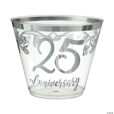 9 oz. 25th Anniversary Disposable Plastic Cups with Metallic Silver Rim ...