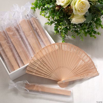 Bulk 96 Pc. Wood Folding Hand Fans & Organza Bags Kit for 48