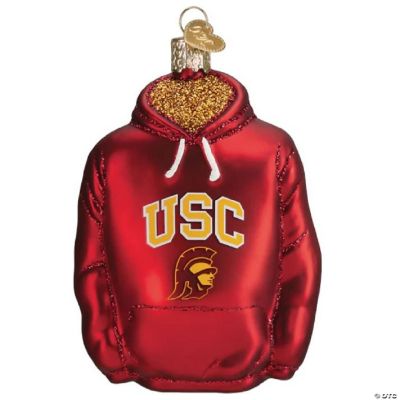 Old World Christmas USC Hoodie Trojans Glass Ornament 4.5 inch Red