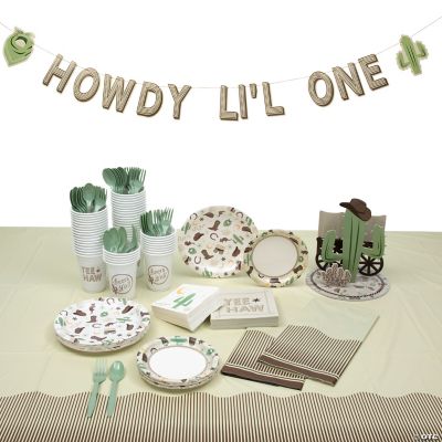 215 Pc. Western Sage Green Howdy Little One Tableware Kit for 24